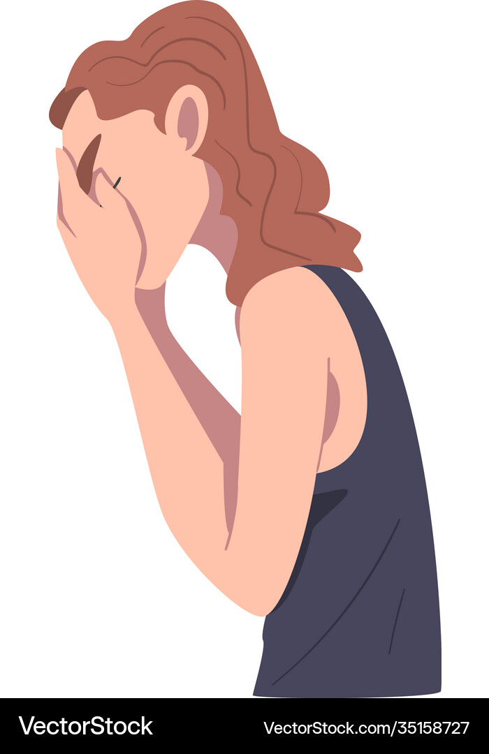 Slouching female crying and suffering because Vector Image