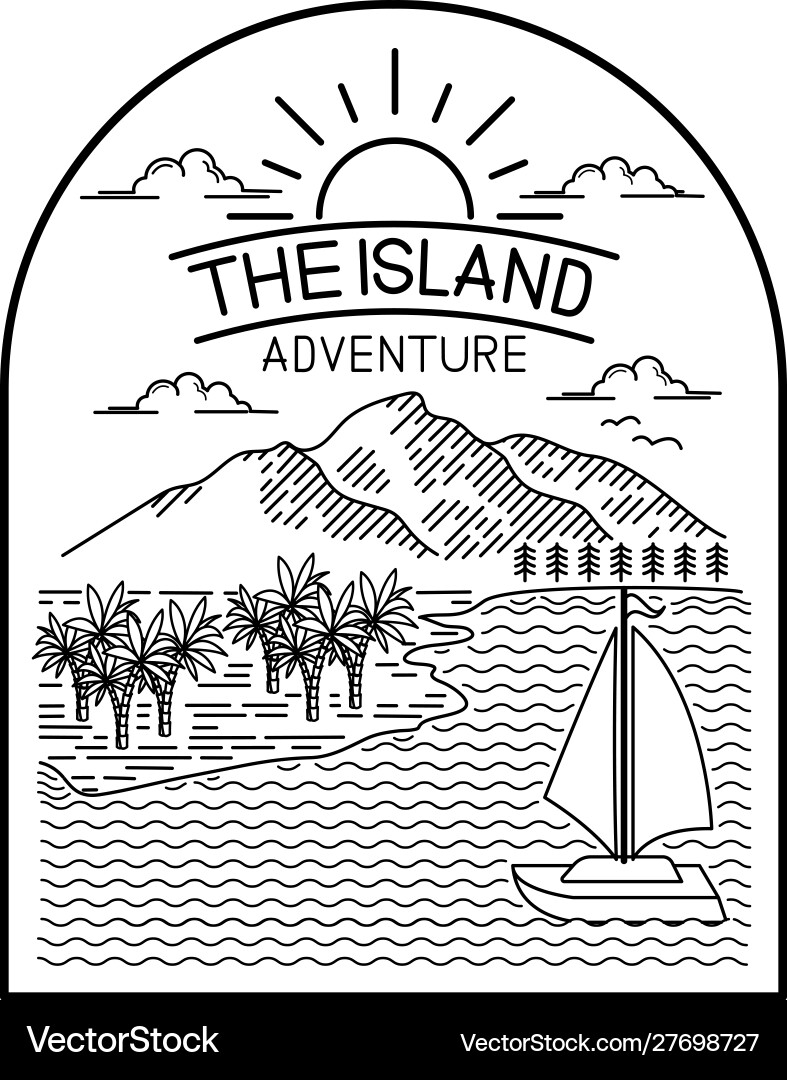 Tropical island line art design Royalty Free Vector Image