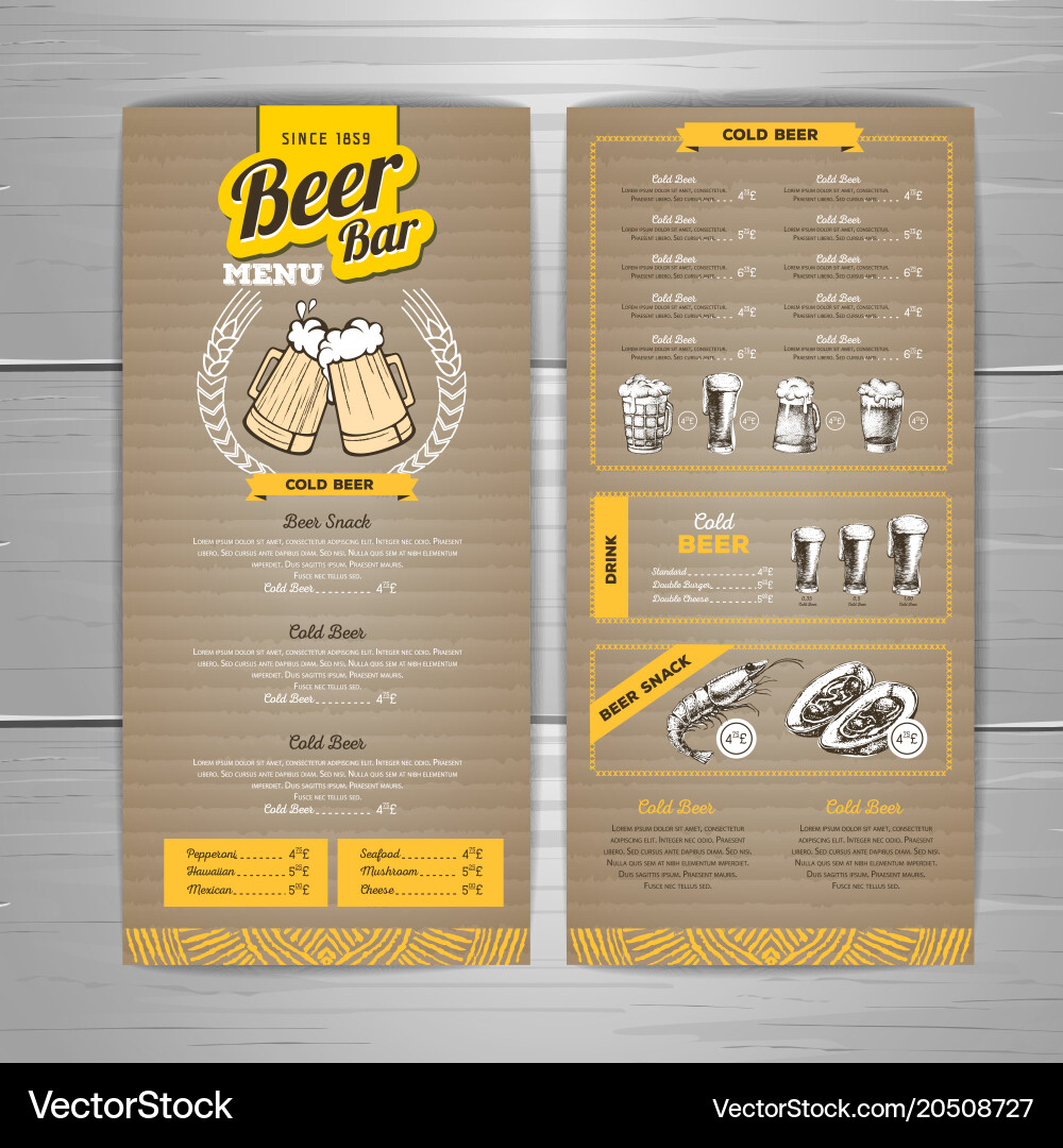 Vintage beer menu design on cardboard background Vector Image