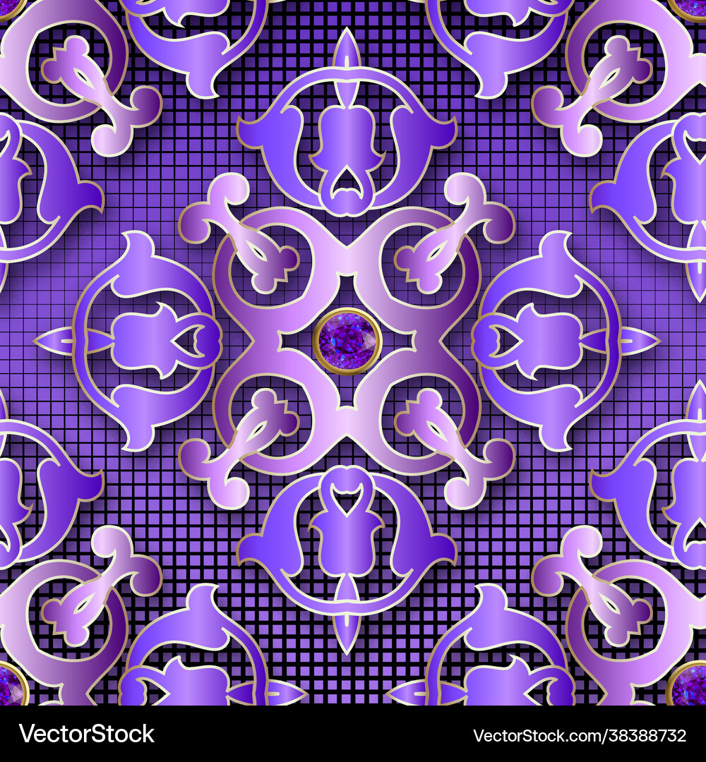 3d jewelry seamless pattern in violet colors Vector Image