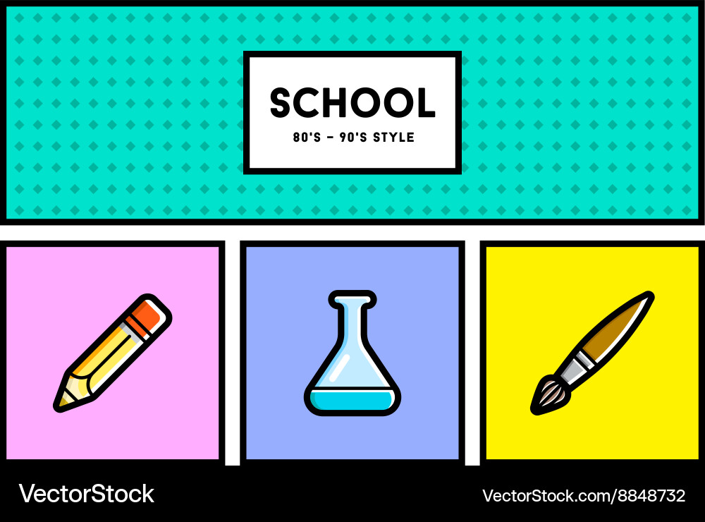 80s or 90s stylish school education icon set Vector Image