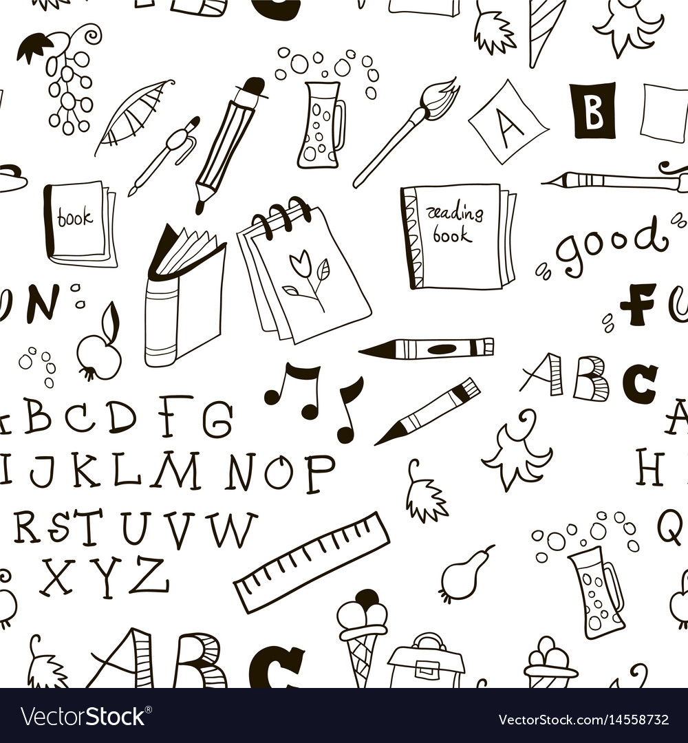 Black and white school doodle pattern Royalty Free Vector