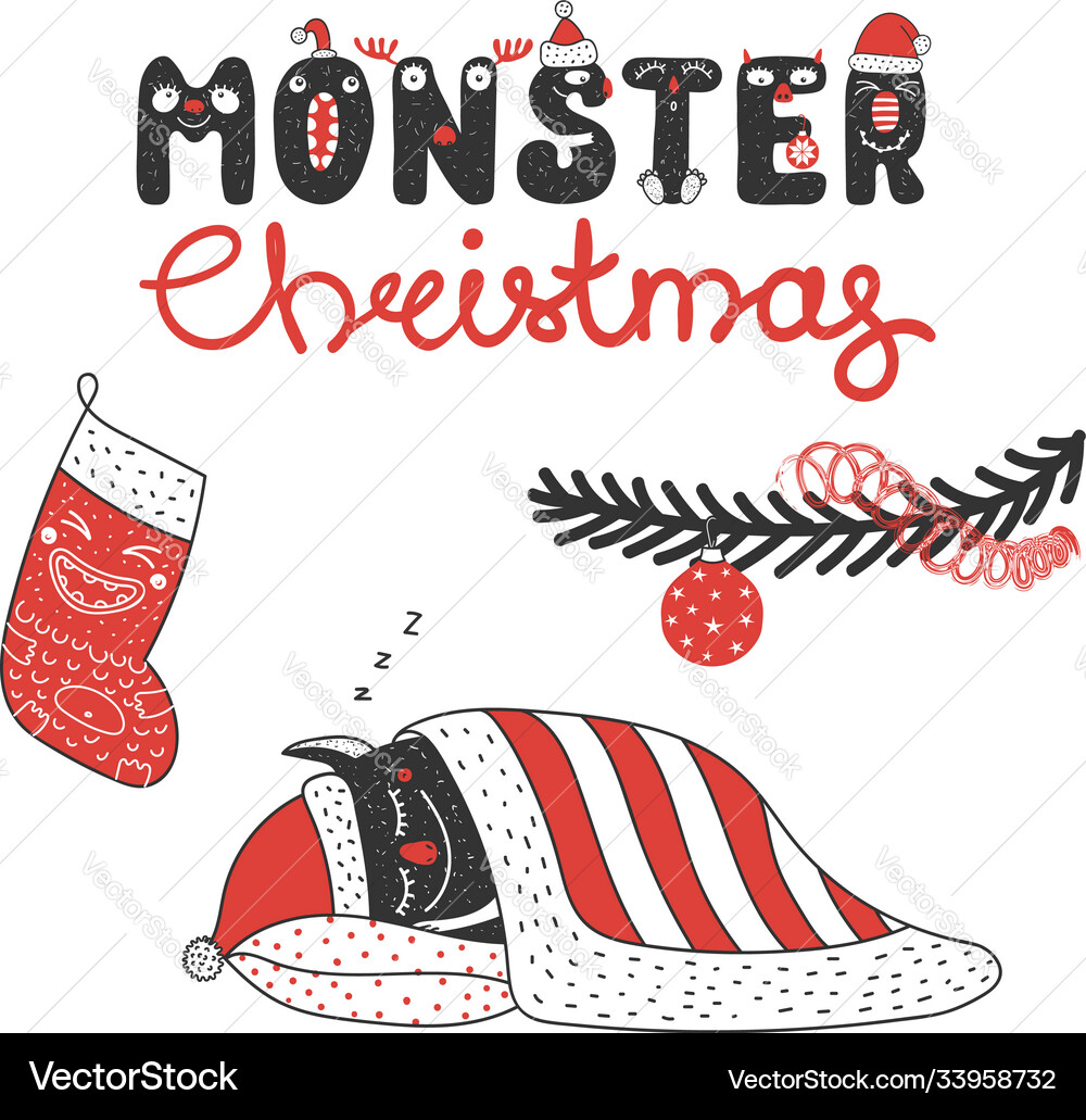 Cute and funny christmas monster Royalty Free Vector Image