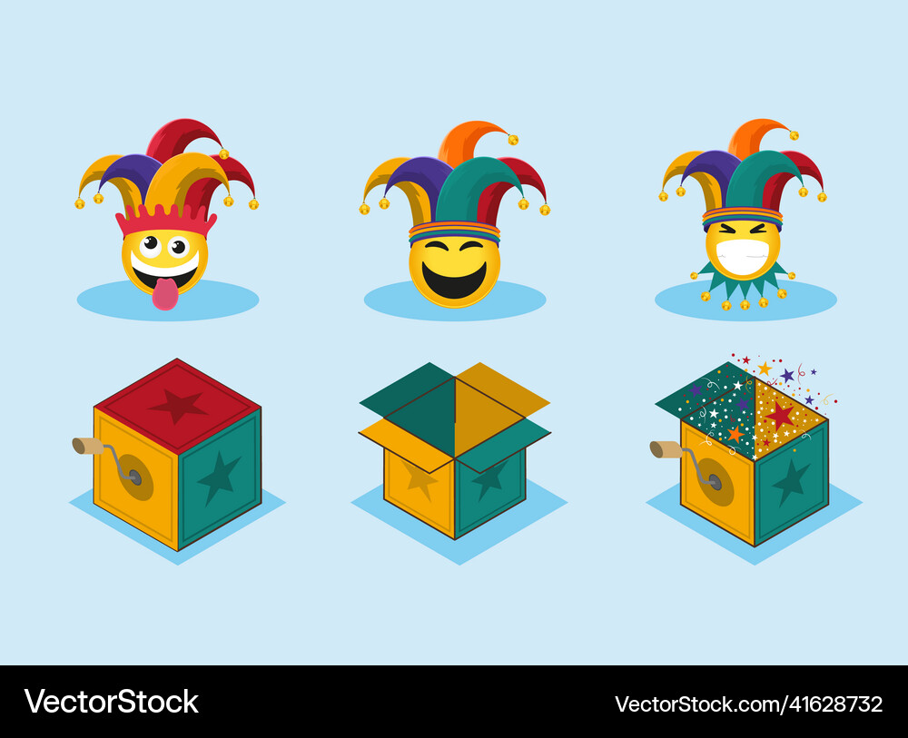 Fools day jester and boxes Royalty Free Vector Image