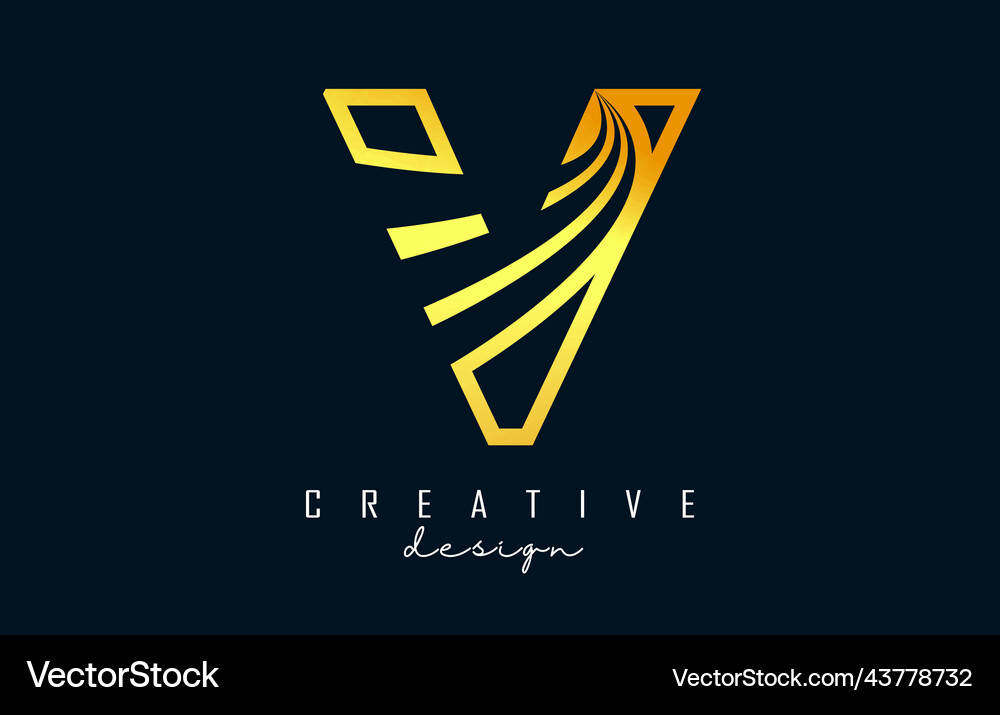Golden outline creative letter v logo Royalty Free Vector