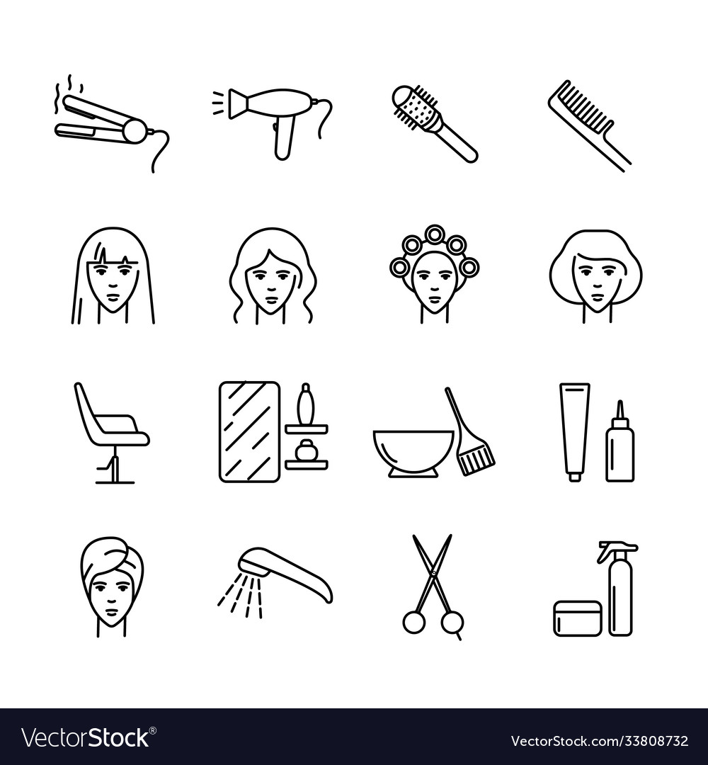 Hair salon icons set haircut perm Royalty Free Vector Image