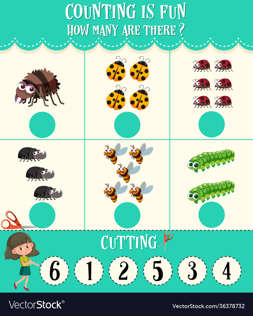 Math count number worksheet Royalty Free Vector Image