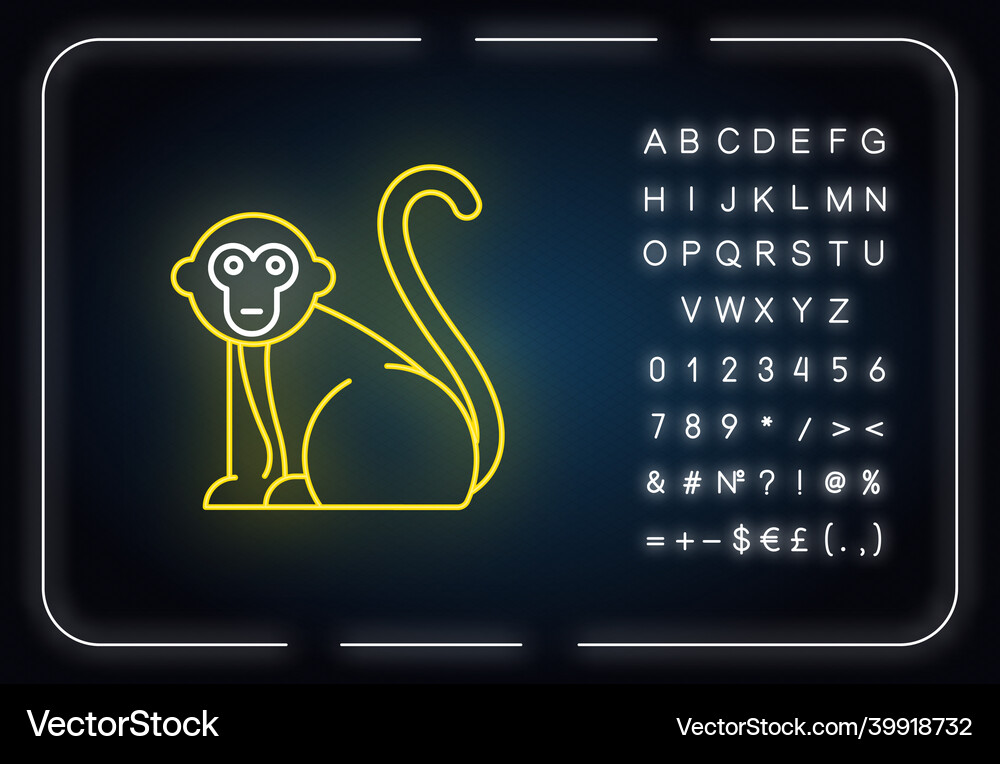 Monkey neon light icon tropical country animals Vector Image