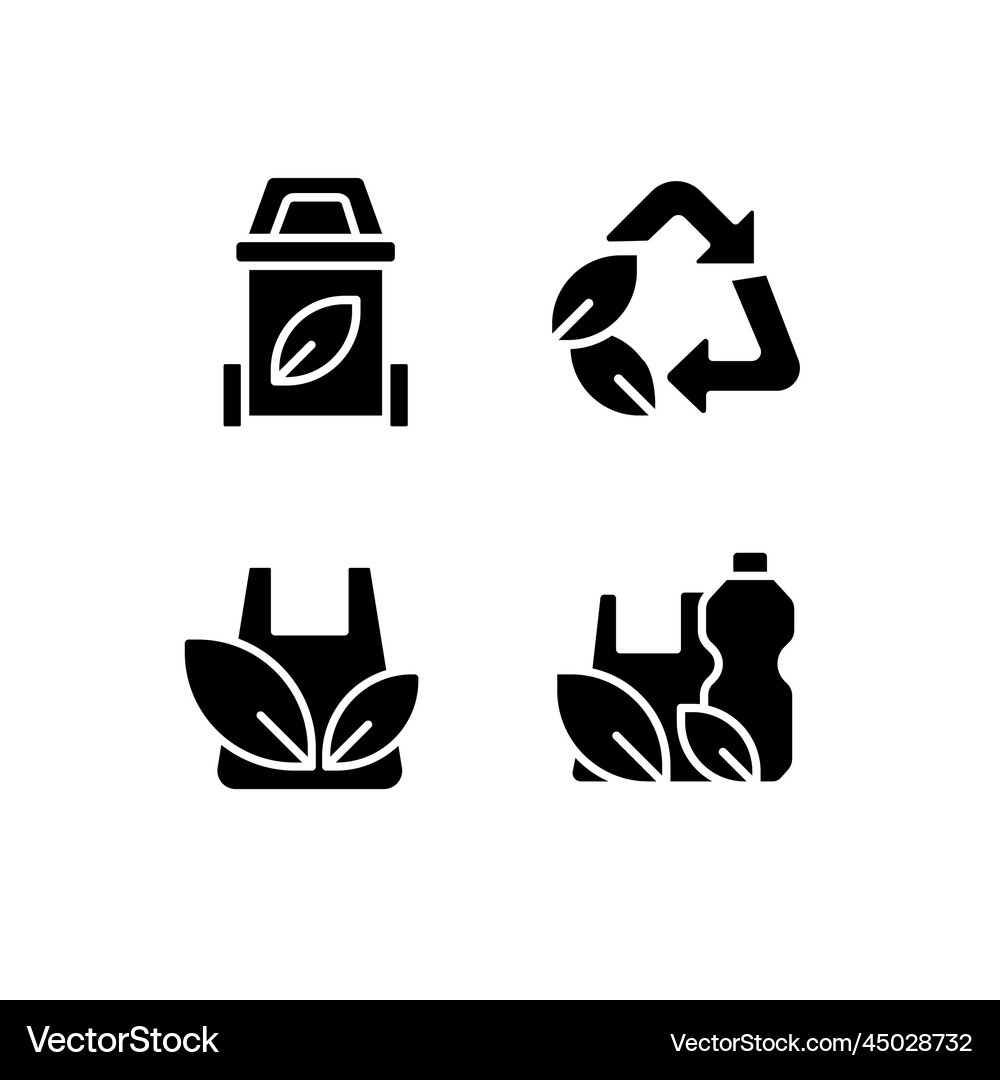 Plastic waste recycling black glyph icons set Vector Image