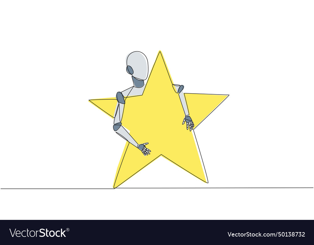 Single continuous line drawing robot hugging star Vector Image Single continuous line drawing robot hugging star Vector Image