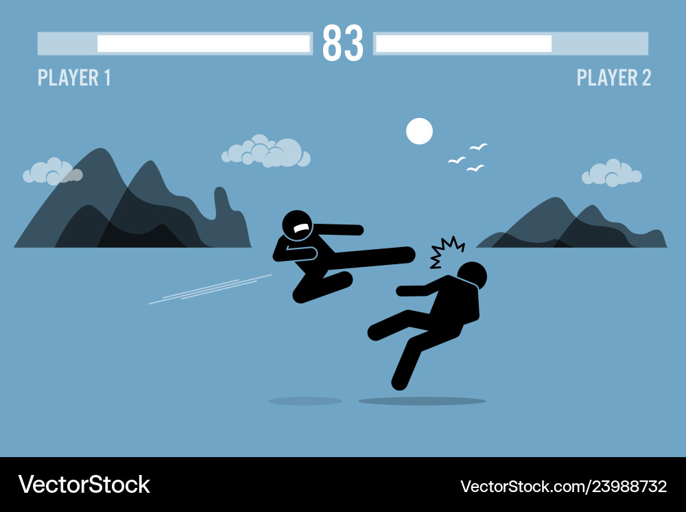Stick figure fighter characters fighting in a Vector Image