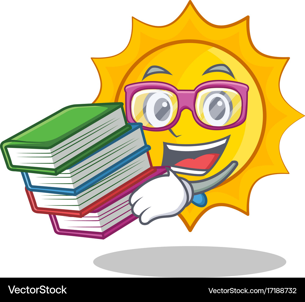 Student with book cute sun character cartoon Vector Image