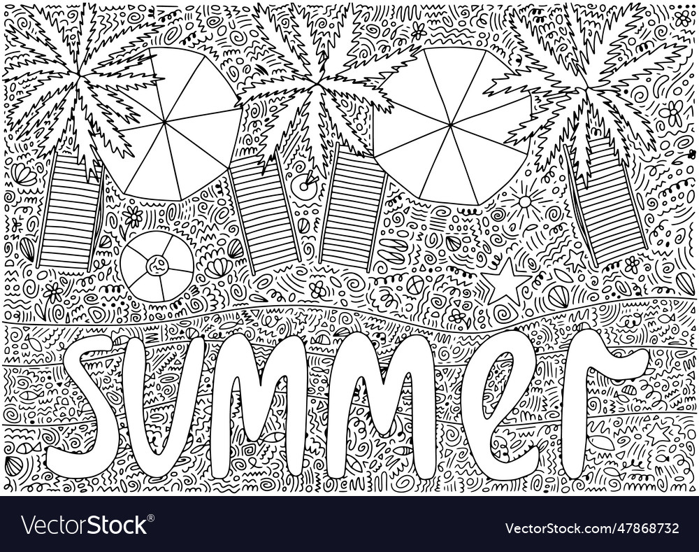 Summer beach coloring page Royalty Free Vector Image