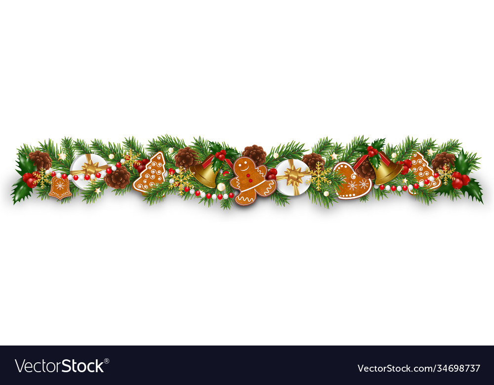 Christmas border decorations garland with fir Vector Image