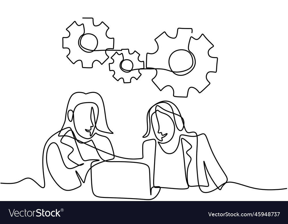 Continuous line drawing of two young Royalty Free Vector