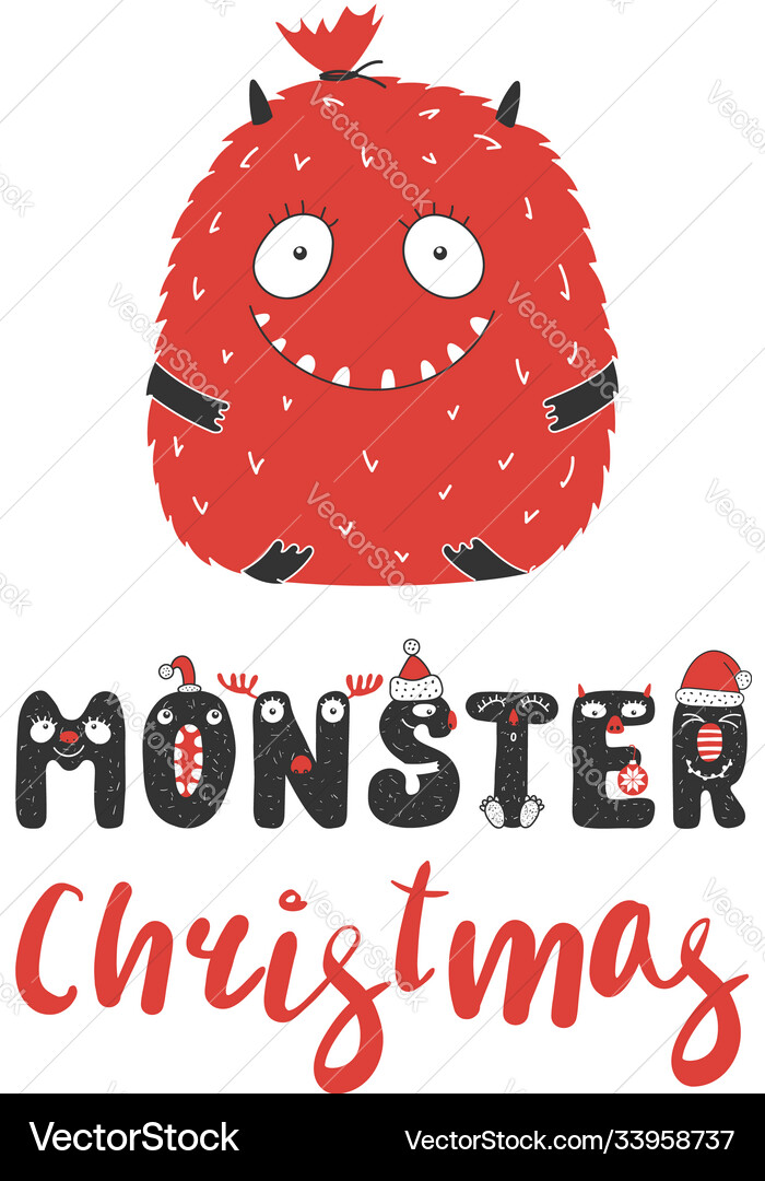 Cute and funny christmas monster Royalty Free Vector Image