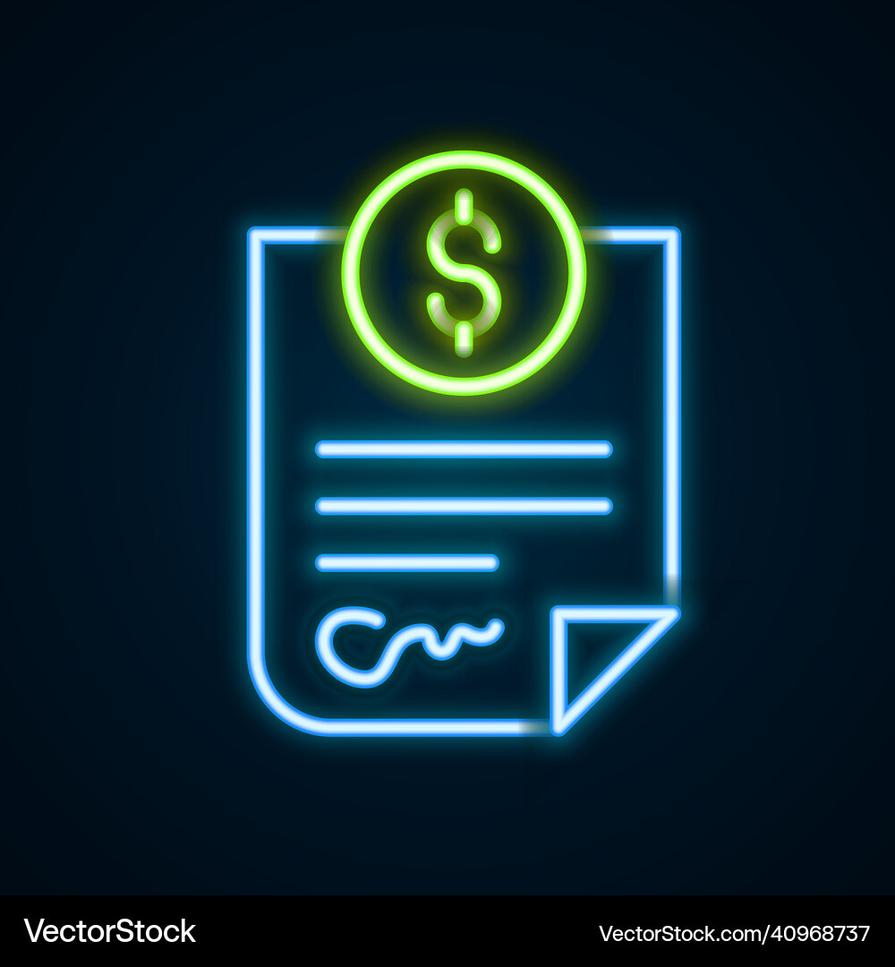 Glowing neon line contract money icon isolated Vector Image