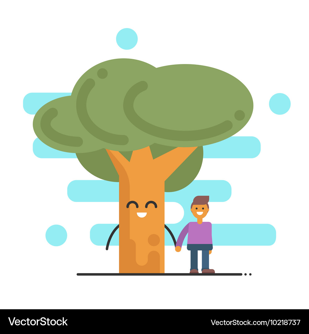 Happy tree and young man holding hands concept Vector Image