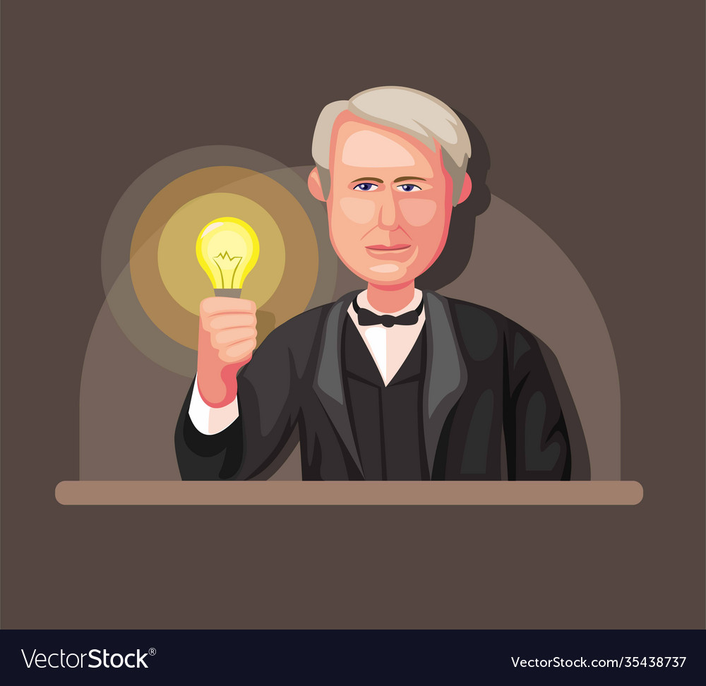 Thomas Edison Holding Light Bulb
