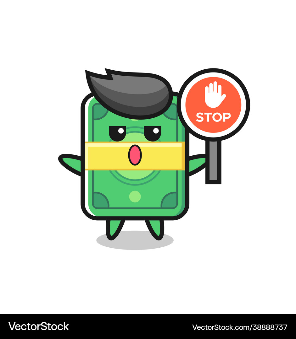 Money character holding a stop sign Royalty Free Vector