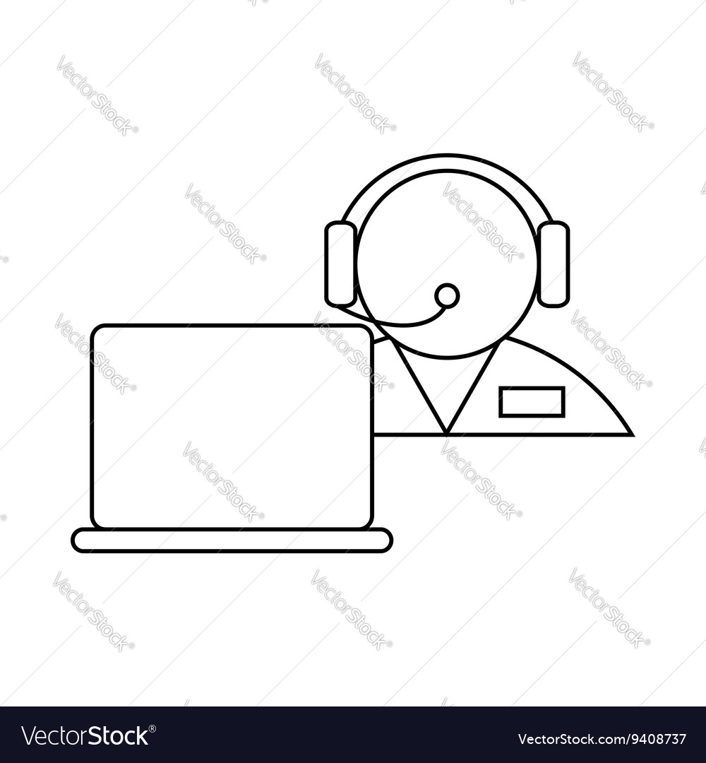 Operator in a headset with laptop icon Royalty Free Vector