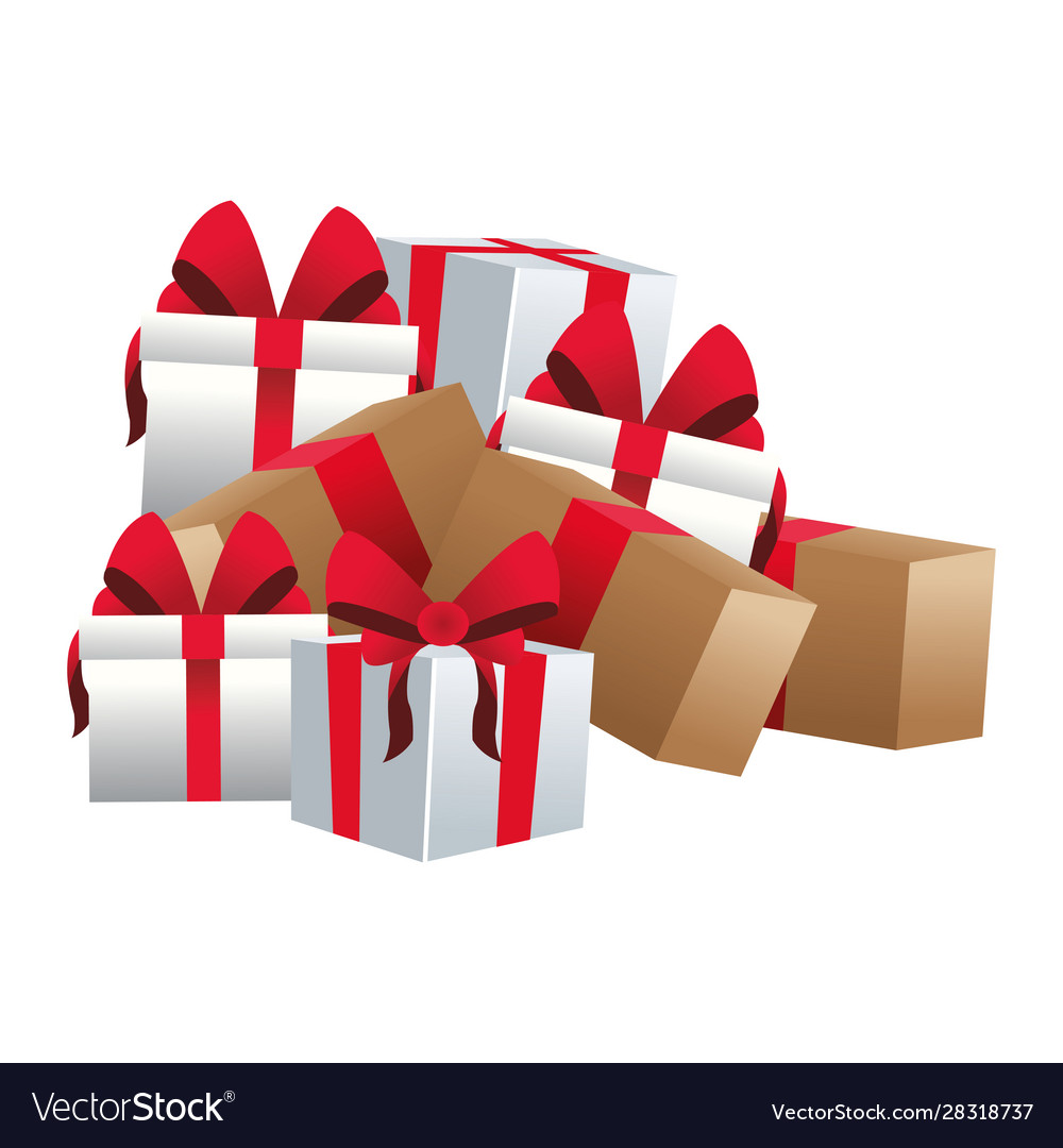 Stack gift boxes flat design Royalty Free Vector Image
