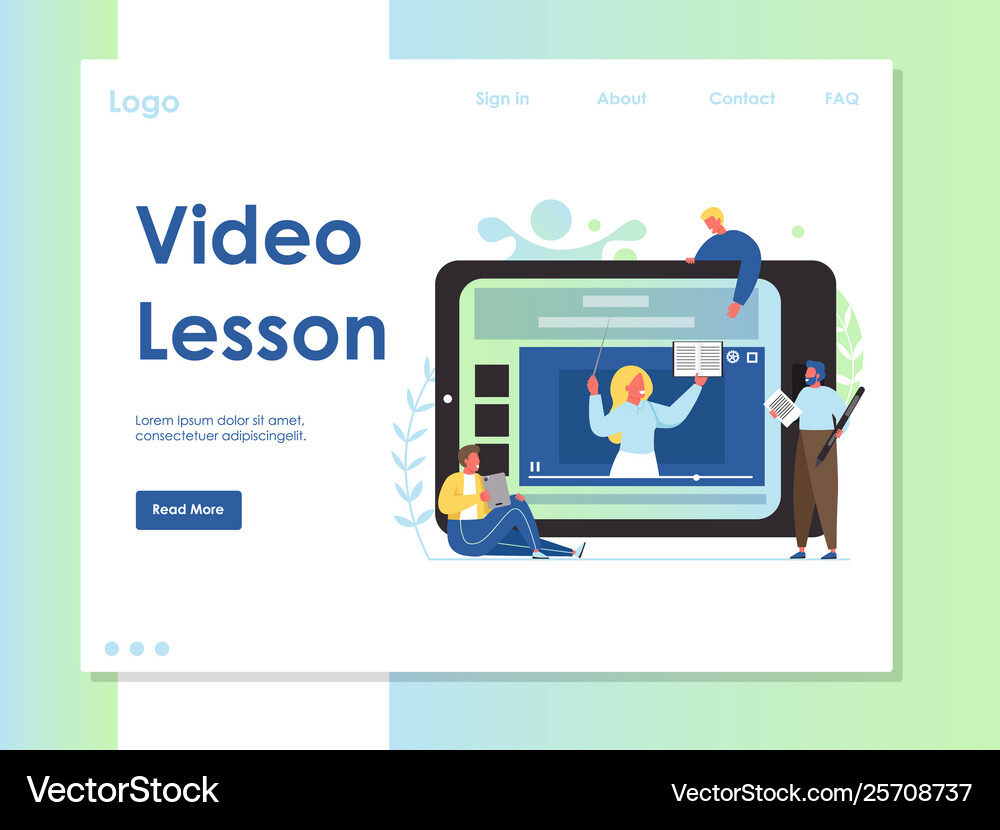 Video lesson website landing page design Vector Image