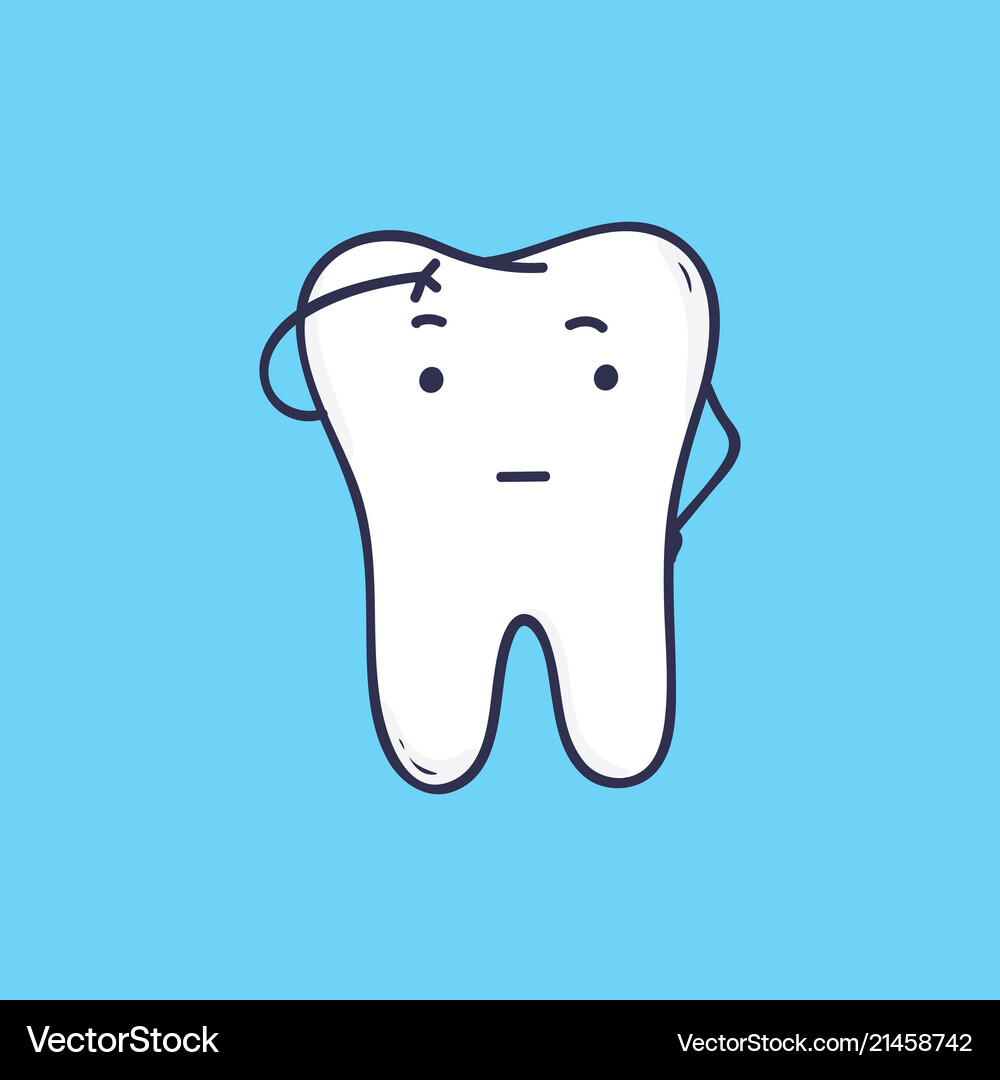 Adorable thoughtful tooth cute thinking mascot Vector Image
