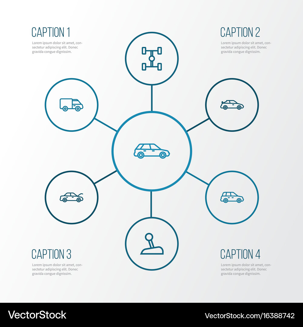 Automobile outline icons set collection Royalty Free Vector