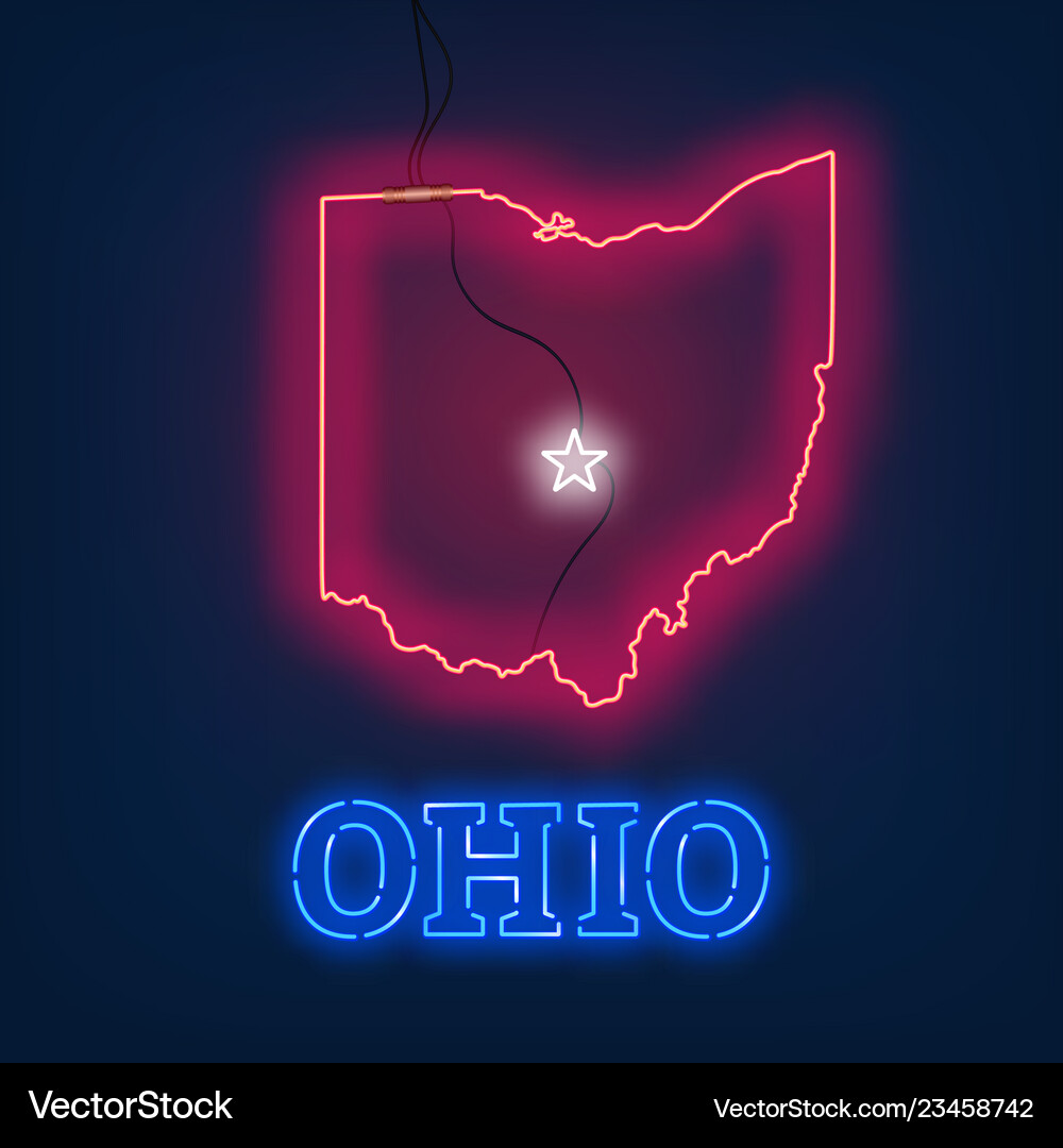 Neon map state of ohio on dark background Vector Image