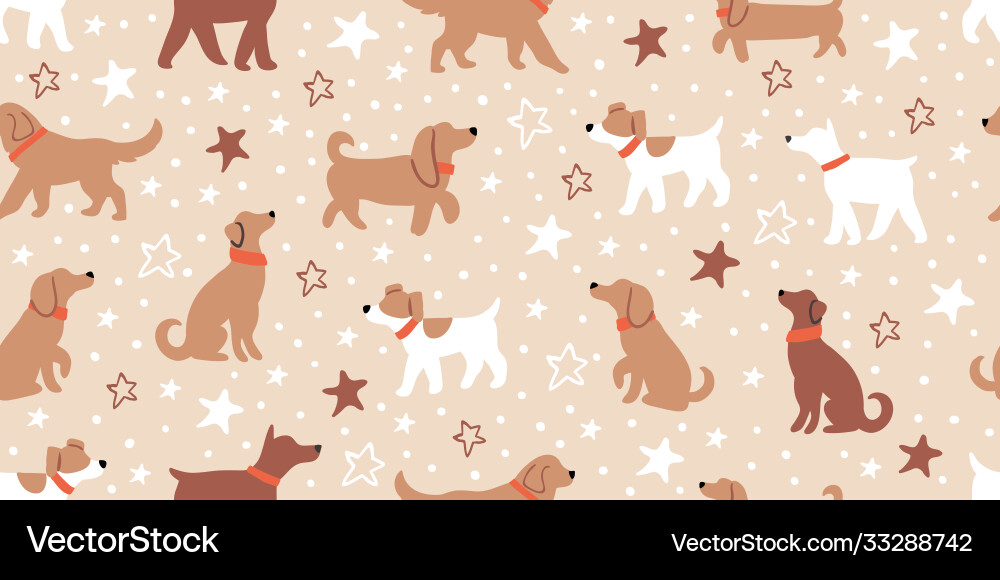 Seamless pattern with cute dogs stars pink Vector Image