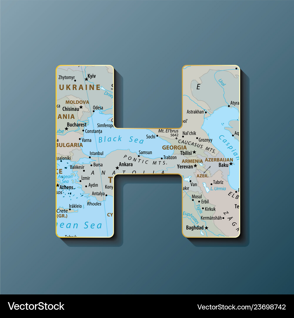 Uppercase letter h with map to use monograms Vector Image