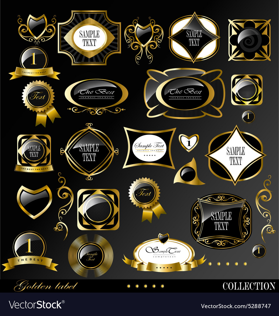 Black gold labels Royalty Free Vector Image - VectorStock