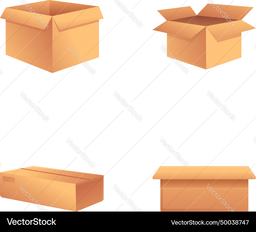 Cardboard box icons set cartoon various Royalty Free Vector
