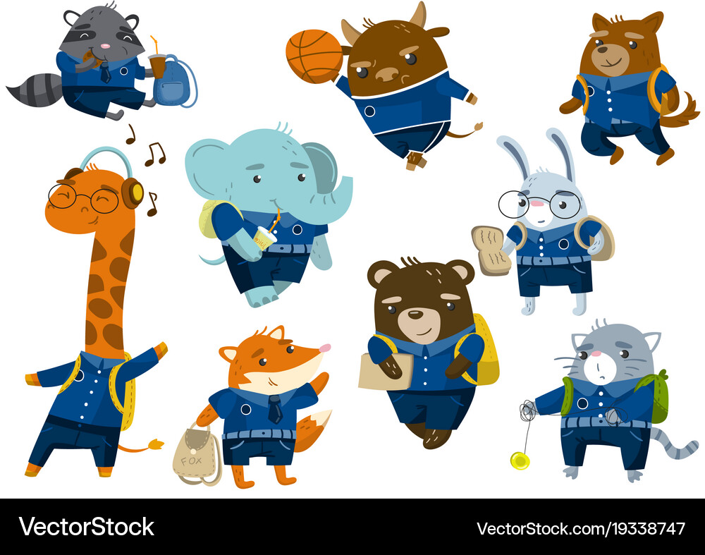 Cute funny animal students set back to school Vector Image
