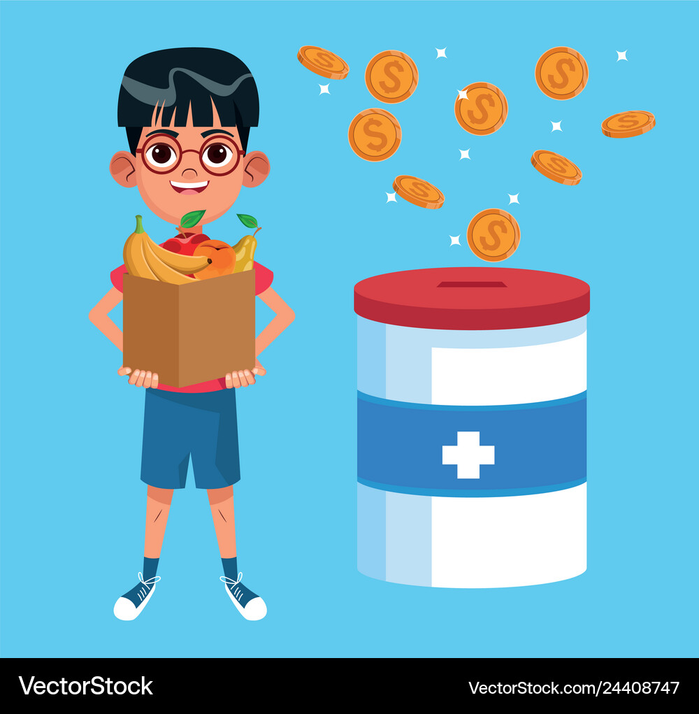 Kid donation charity cartoon Royalty Free Vector Image