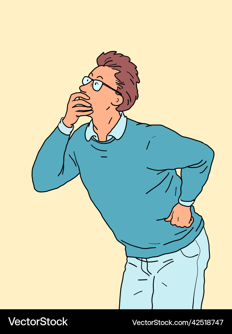 Man with glasses is thinking the clever Royalty Free Vector