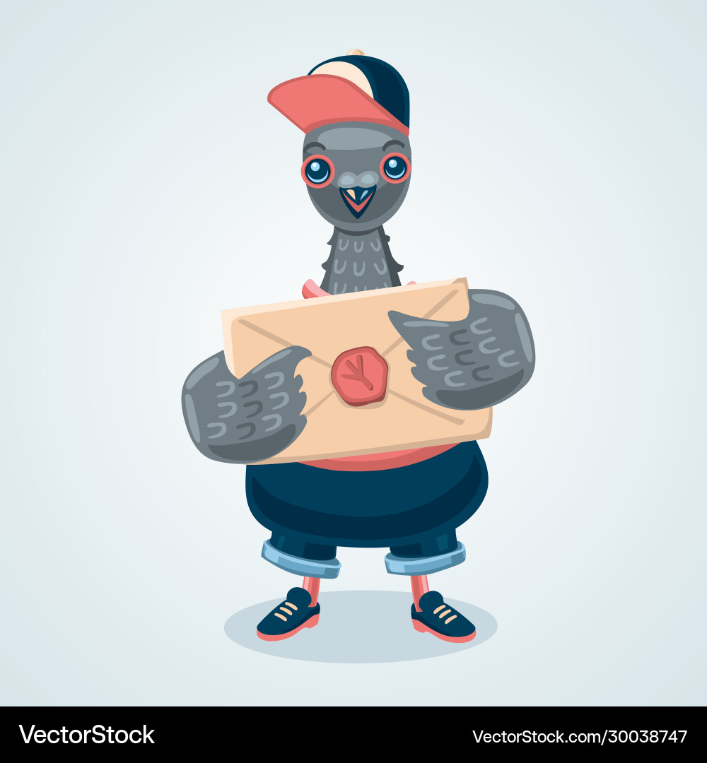 Pigeon courier boy humanized dove postman cartoon Vector Image