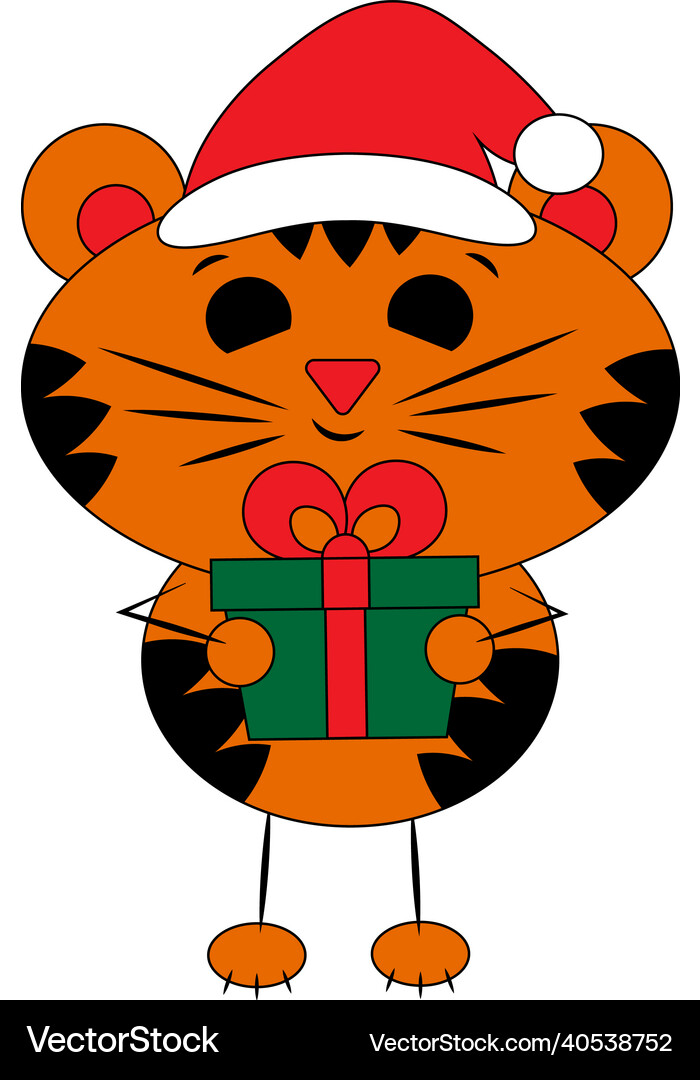Cute cartoon tiger with gift box draw Royalty Free Vector