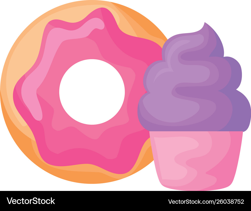 Delicious sweet cupcake with donut Royalty Free Vector Image