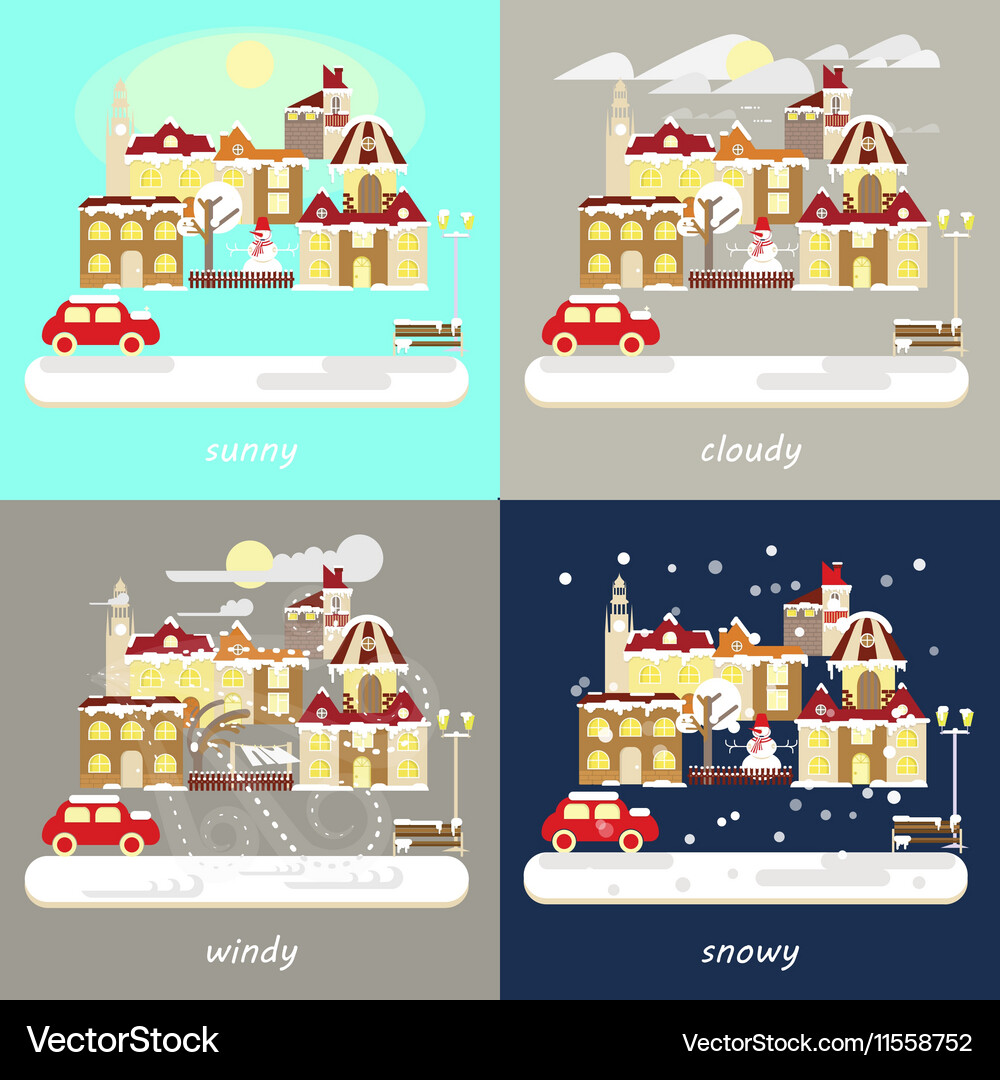 Four types of different winter weather Royalty Free Vector