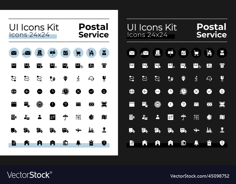 Mail service glyph ui icons set for dark light Vector Image