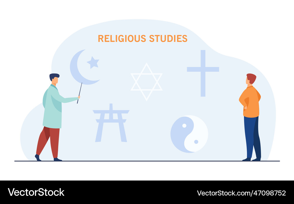 Professor pointing at religious symbols Royalty Free Vector