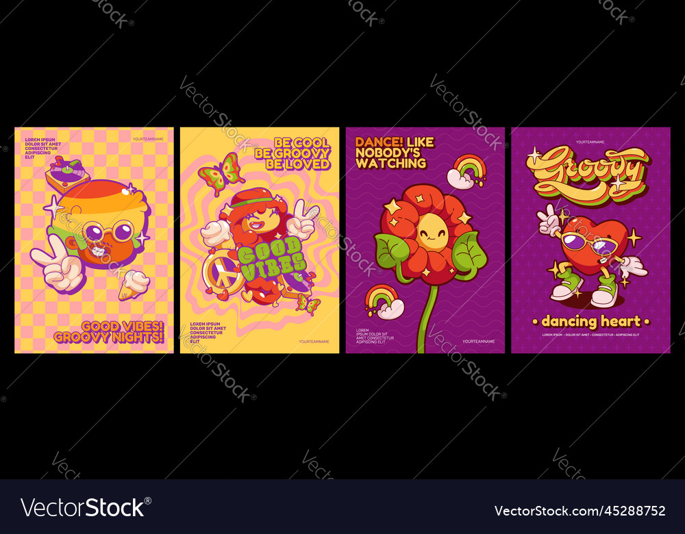 Retro groovy posters design in 70s style Vector Image