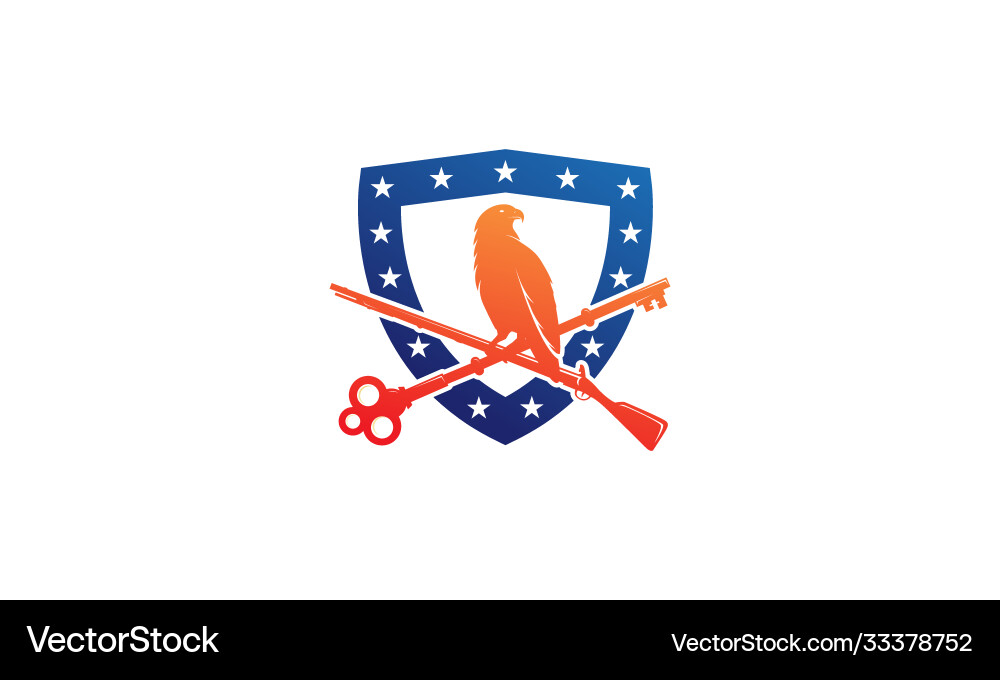Vintage shield with eagle and gun star logo Vector Image