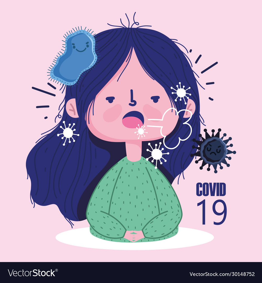 Virus covid 19 pandemic cartoon girl coughing Vector Image