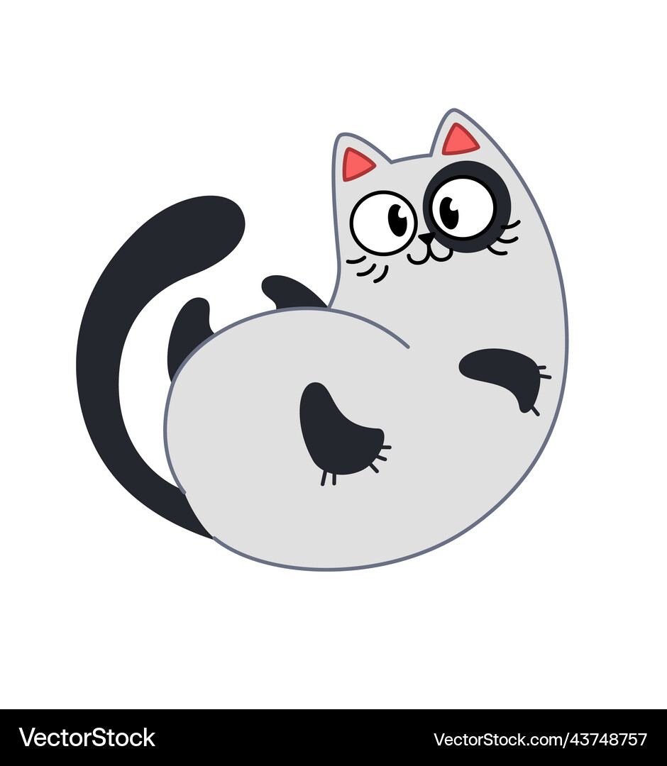 Cartoon gray cat with black spots playing Vector Image