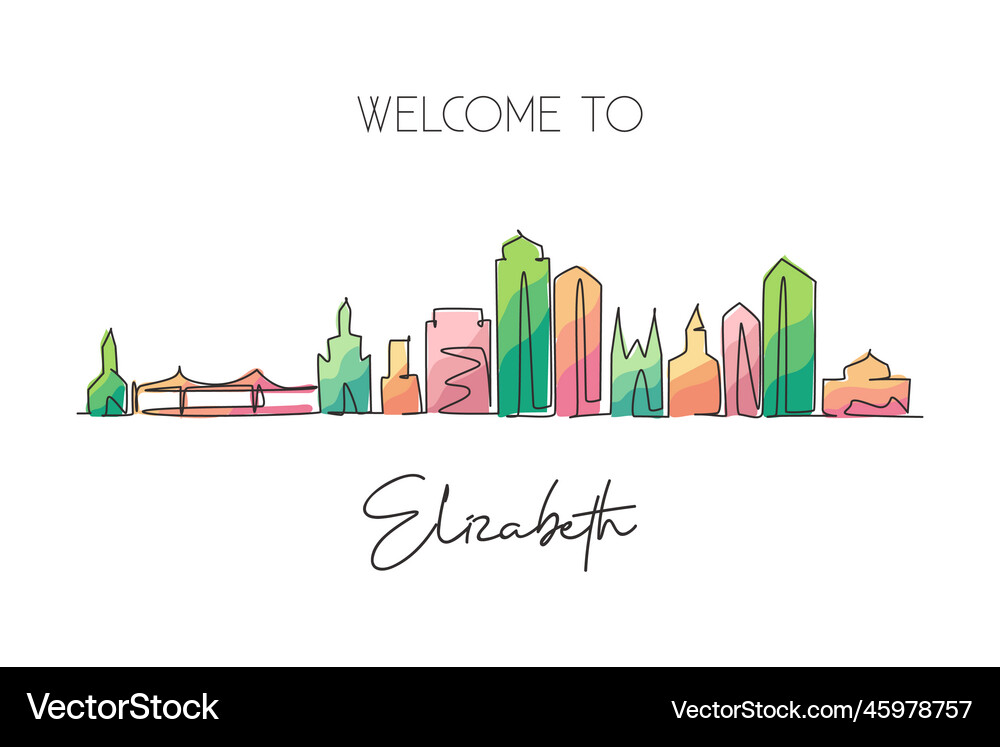 One single line drawing elizabeth city skyline Vector Image