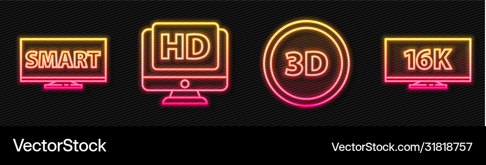 Set line 3d word screen tv with smart video Vector Image