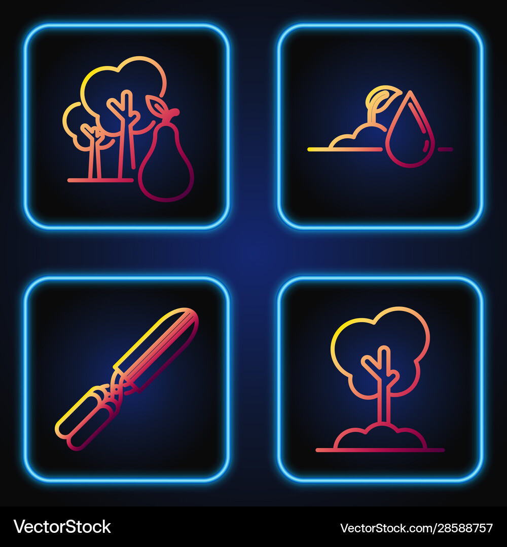 Set line tree in ground gardening handmade Vector Image